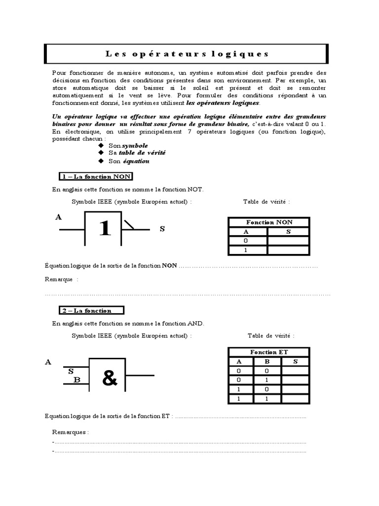 1 Les - Operateurs - Logiques | PDF | Logique | Enseignement des ...
