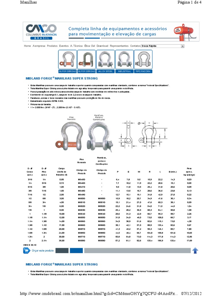 Catalogo Manilhas | PDF | Metais | Engenharia Civil