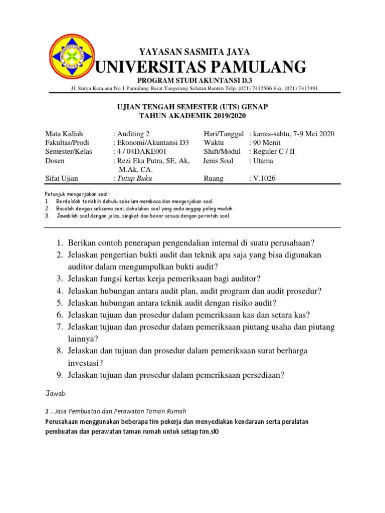 Soal Dan Jawaban UTS Auditing 2 | PDF