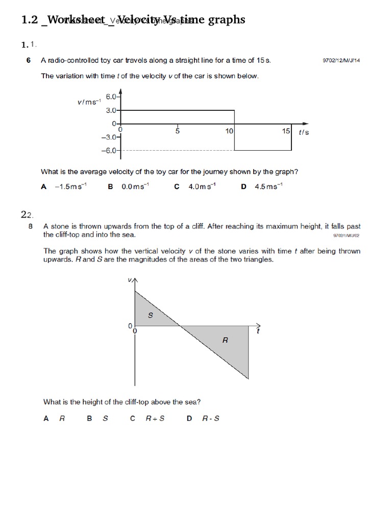 Velocity vs Time Graphs Worksheet | PDF | Computers