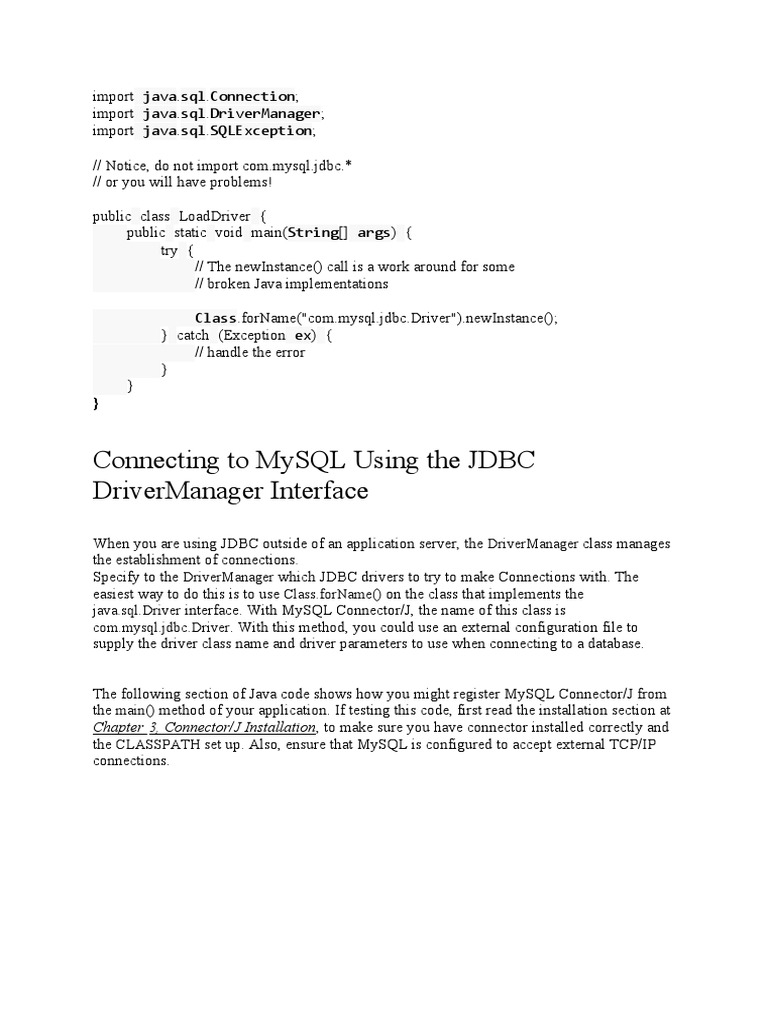 Connecting To Mysql Using The JDBC Drivermanager Interface | PDF | Computers