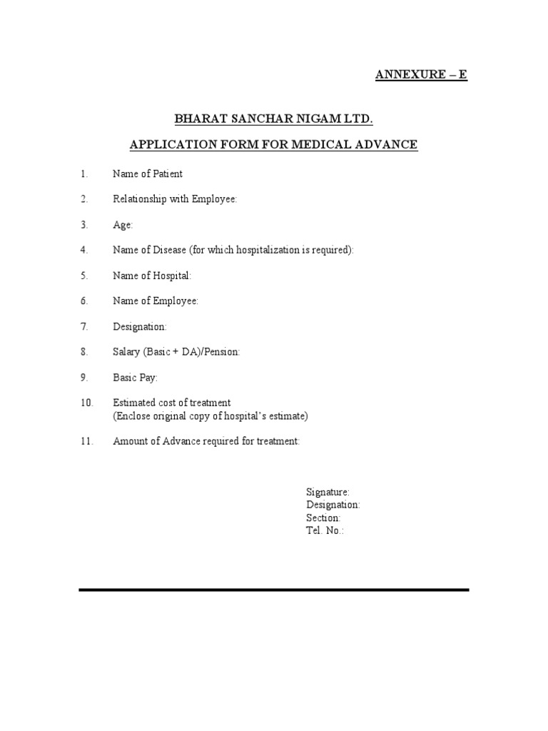 Medical Advance Application Form | PDF