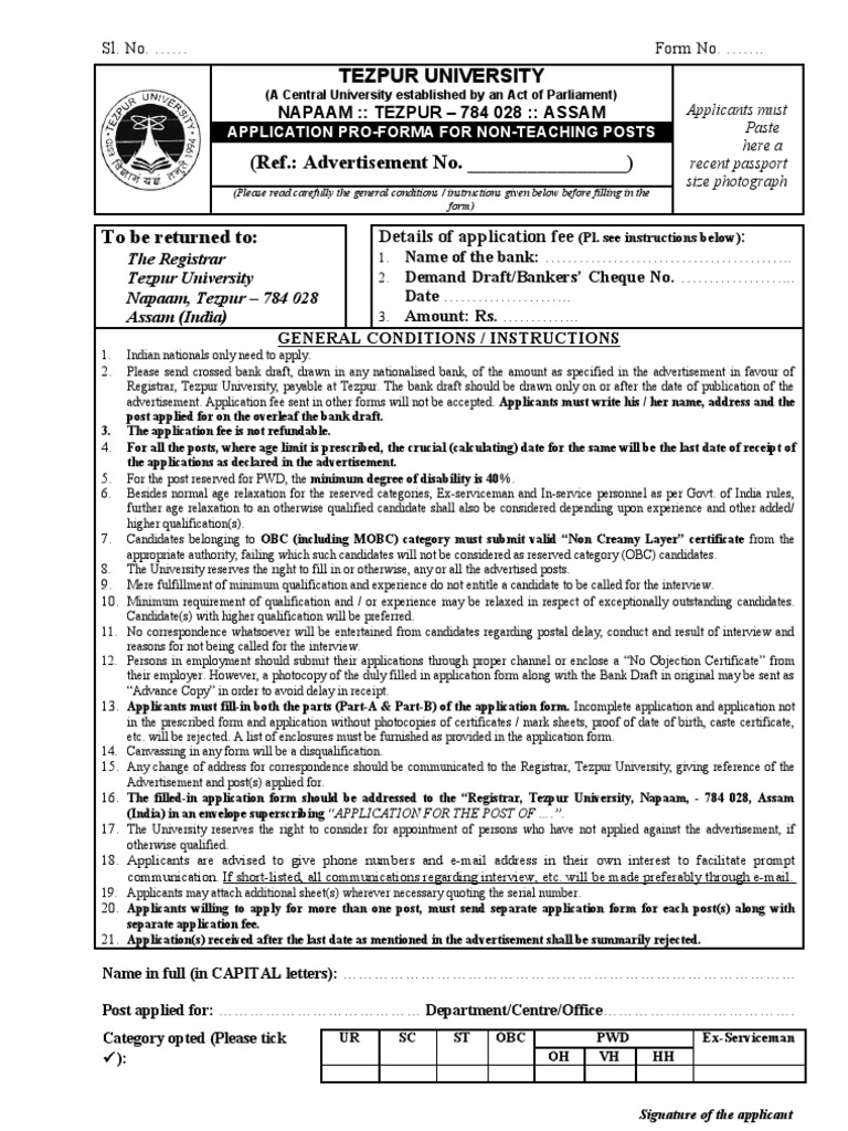 Tezpur University: The Registrar Tezpur University Napaam, Tezpur - 784 ...