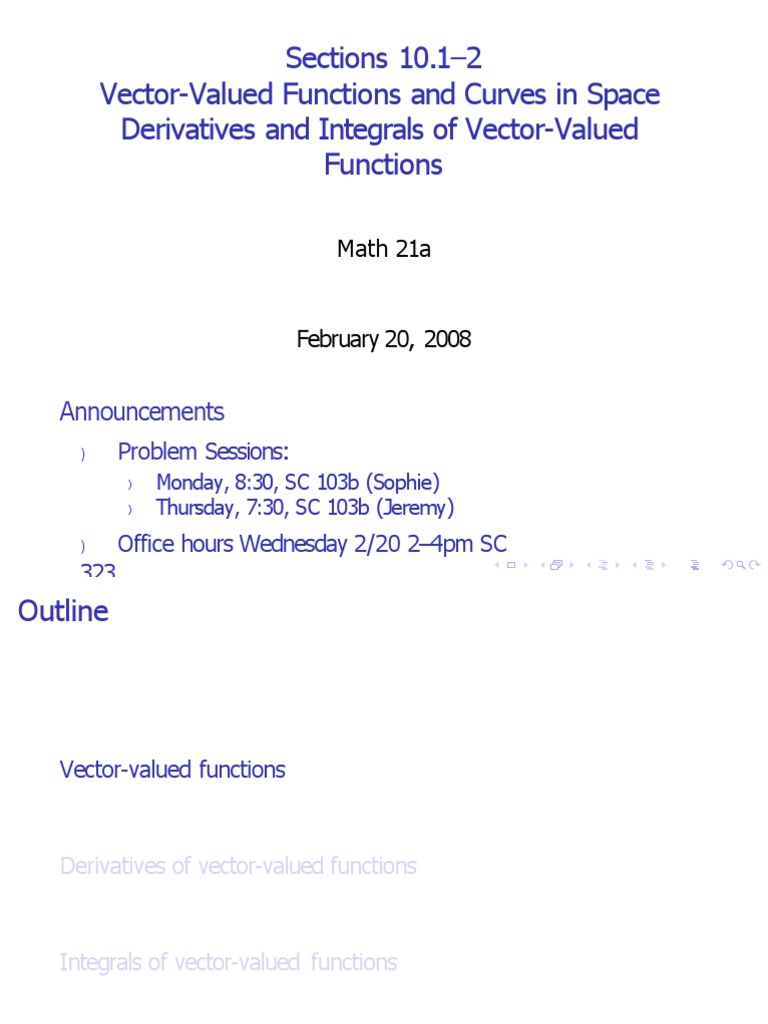 Vector Valued Function | PDF | Derivative | Function (Mathematics)