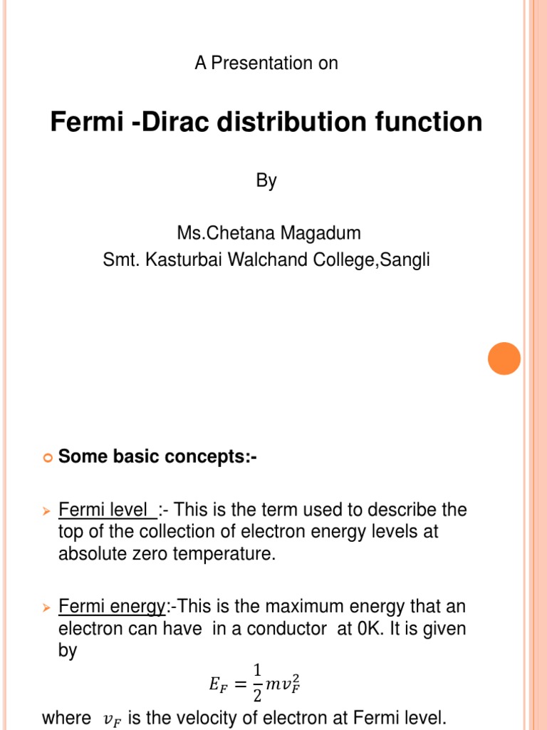 Fermi - Dirac Distribution Function: A Presentation On | PDF ...