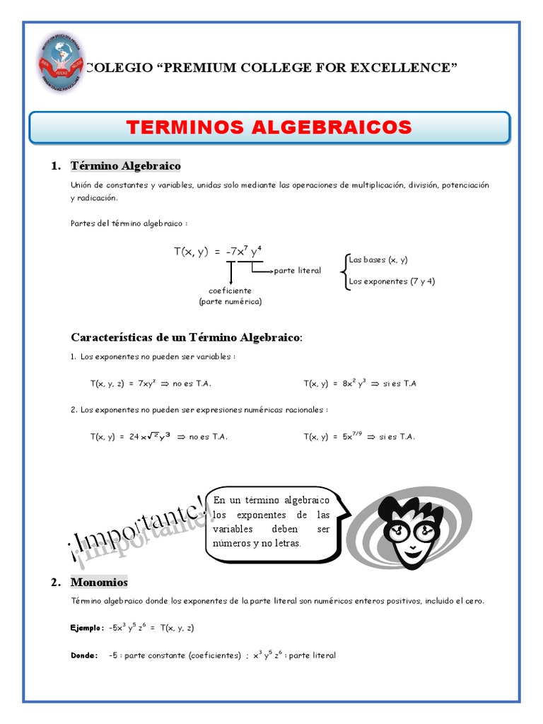 Término Algebraico para Primero de Secundaria | PDF | Matemáticas De La Computación | Conceptos ...