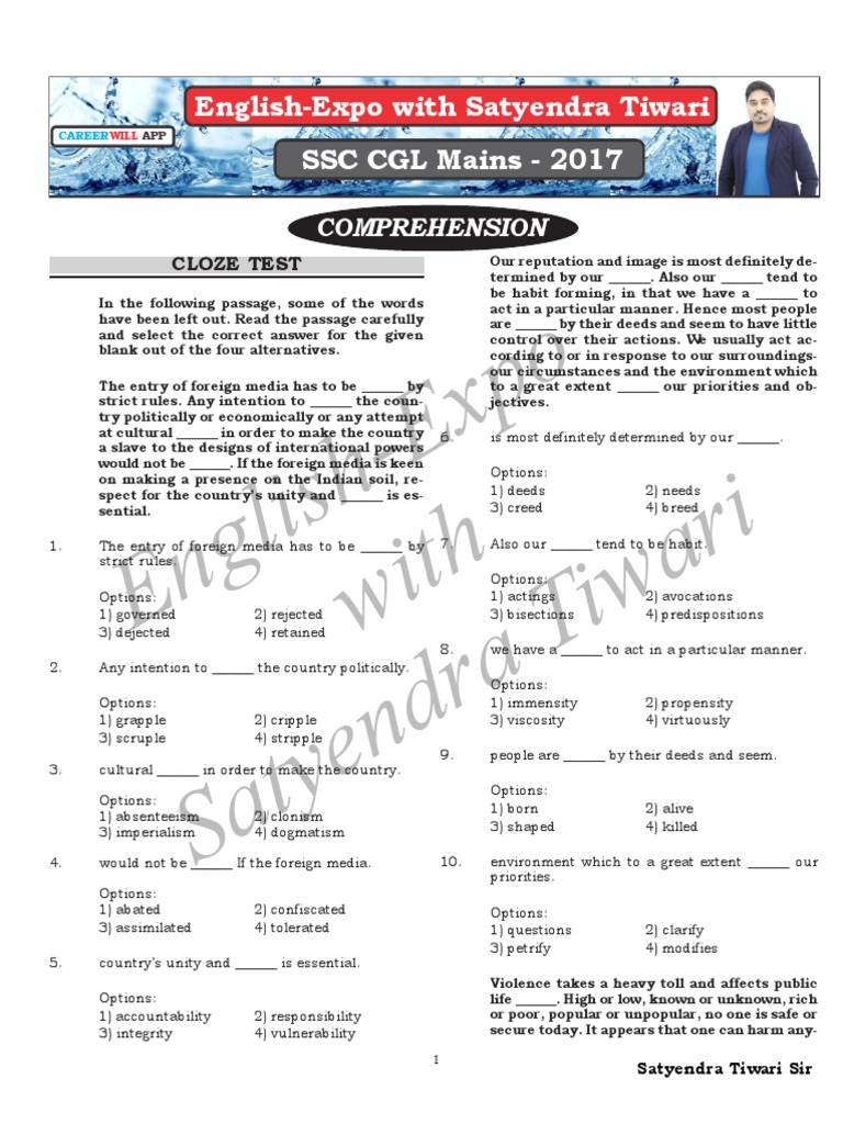 SSC CGL Mains Comprehension 2017 PDF | PDF | Leadership | Psychological ...