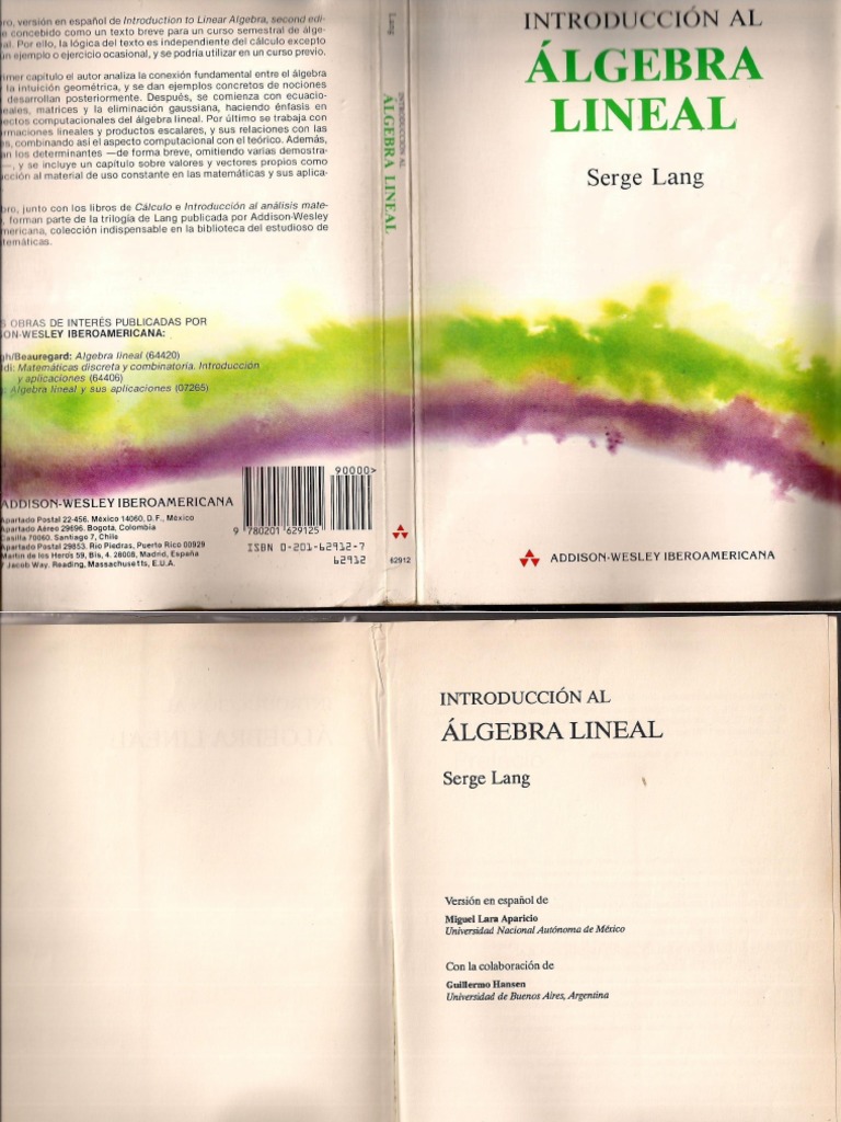 Introduccion Al Algebra Lineal Serge Lan PDF | PDF