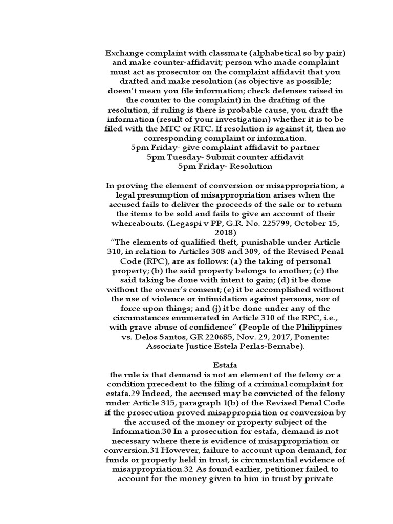 Elements of estafa and demand requirement (less than 40 chars | PDF ...
