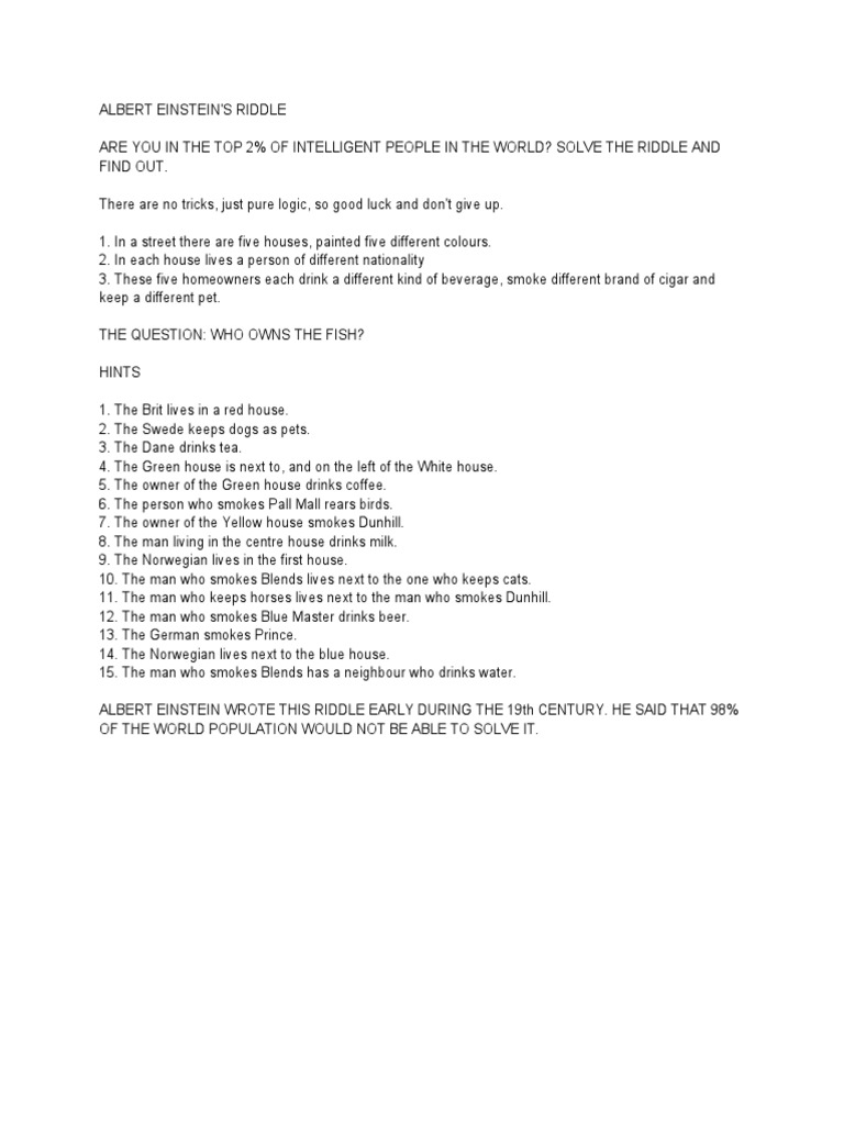 Einstein's Riddle | PDF