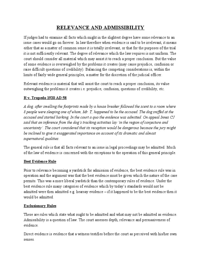 Relevance and Admissibility in Law | PDF | Relevance (Law) | Evidence (Law)