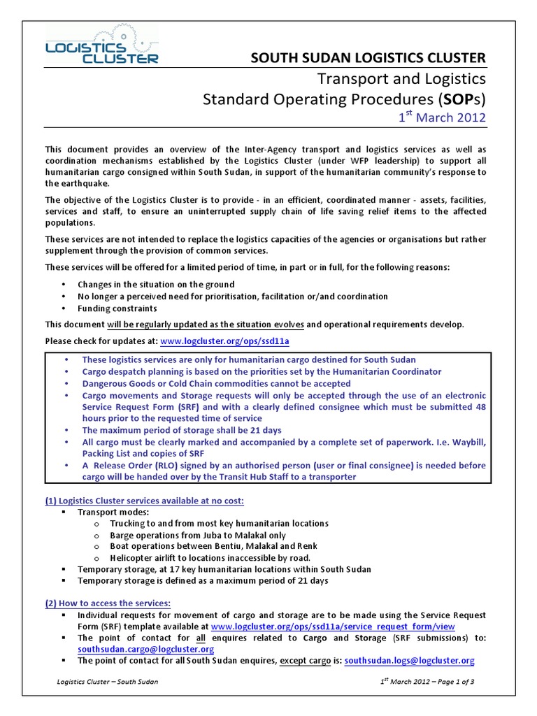 Transport and Logistics Standard Operating Procedures | PDF | Cargo ...