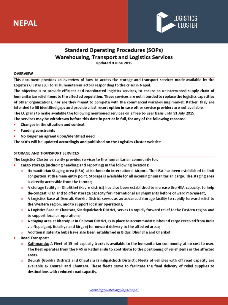 Warehousing Transport and Logistics SOP Template | PDF | Cargo | Logistics