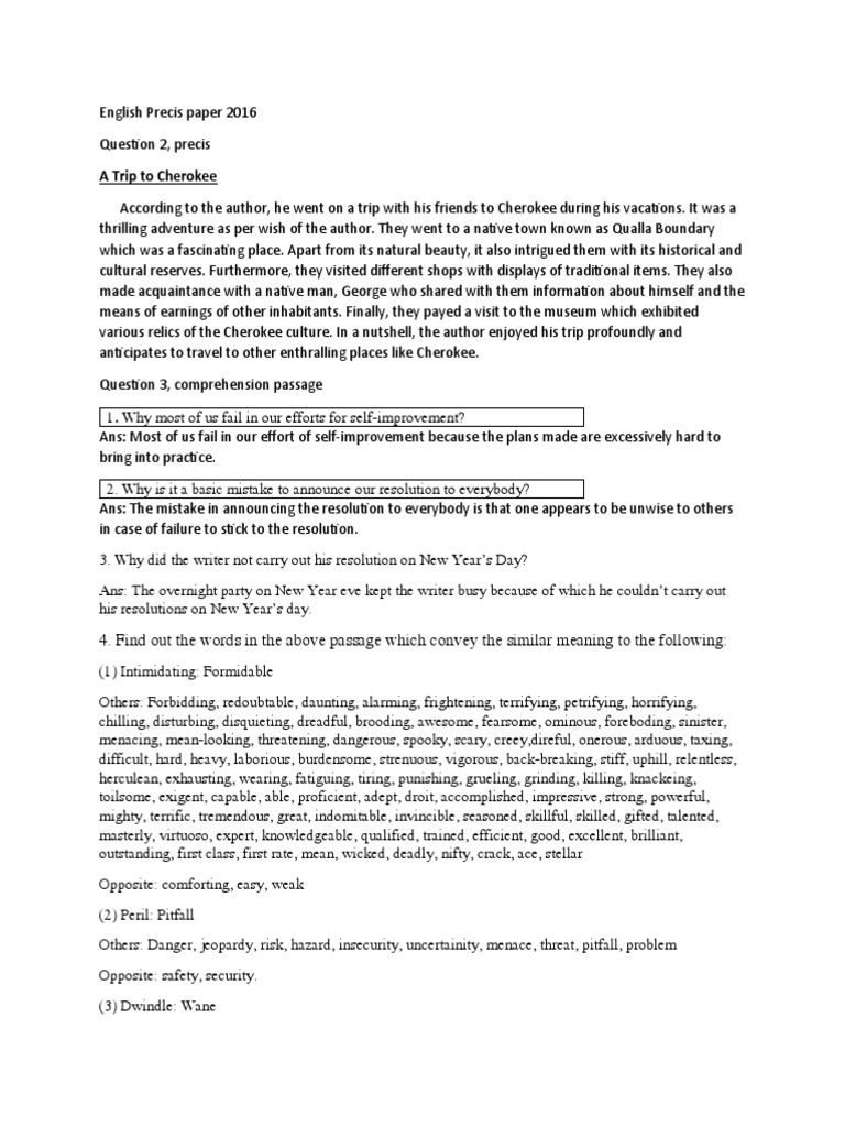 English Precis Paper 2016