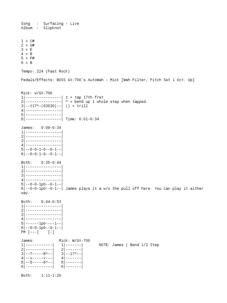 Slipknot Surfacing Live Tab1 | PDF | Music Technology | String Instruments