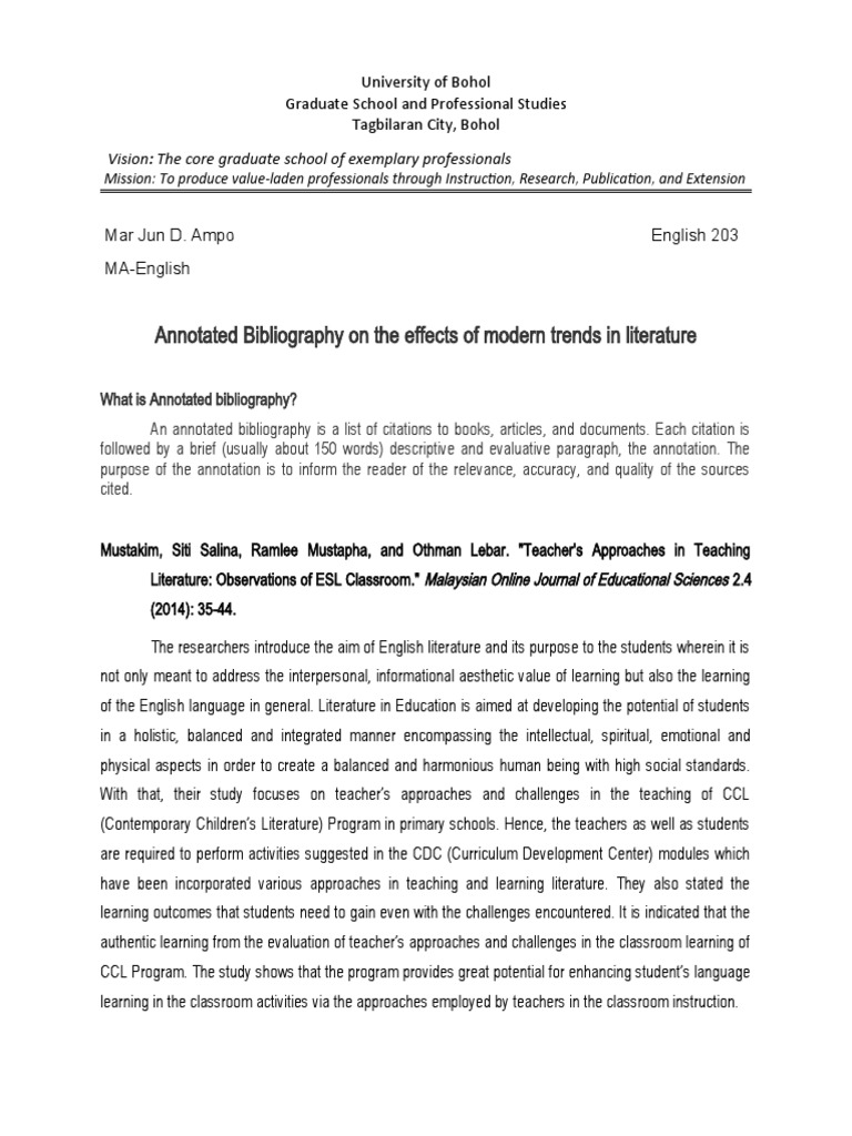 Annotated Bib. MA-Eng 203 (Marjun Ampo) | PDF | Children's Literature | Teachers