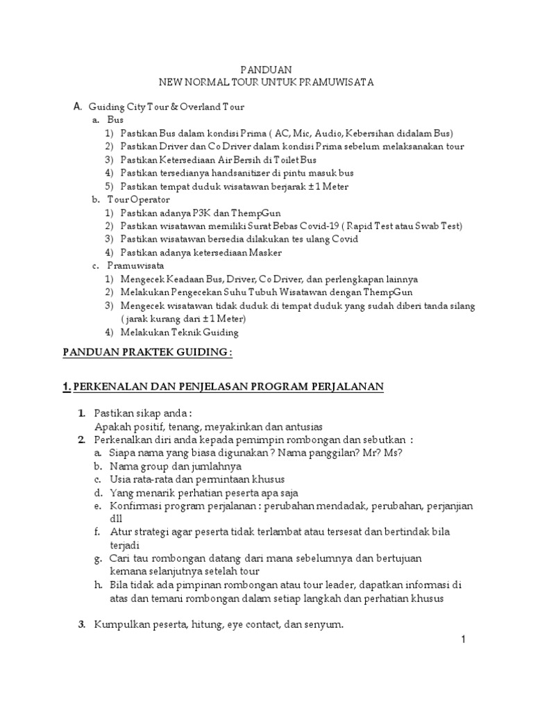 Panduan New Normal Tour Untuk Pramuwisata | PDF
