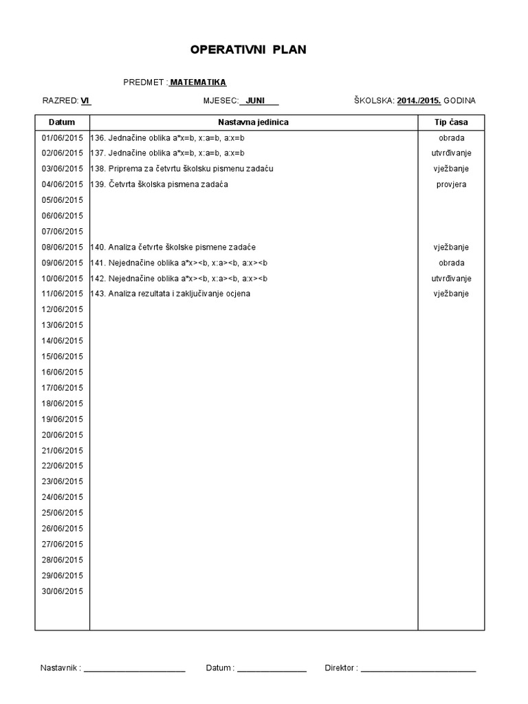 Operativni Plan 69 Jun | PDF
