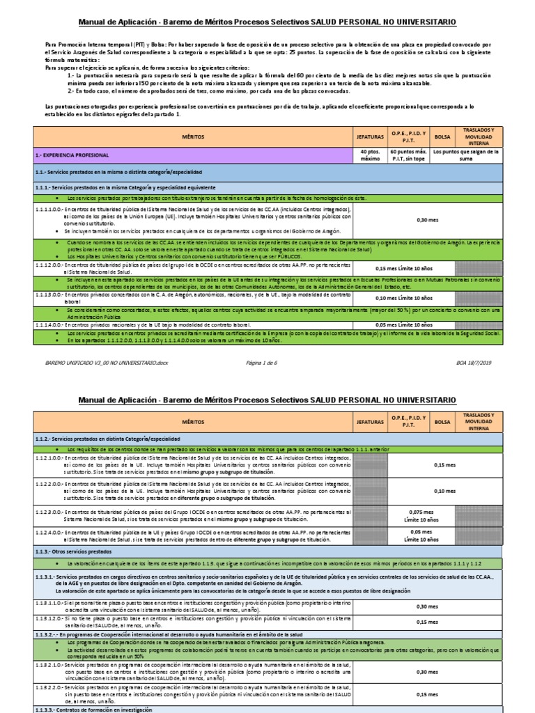 Criterios Interpretativos Del Baremo para Personal NO UNIVERSITARIO ...