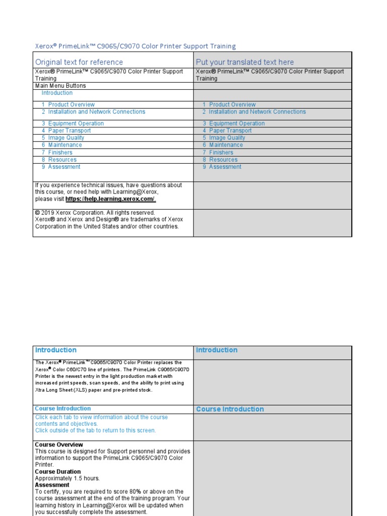 Xerox® Primelink™ C9065/C9070 Color Printer Support Training Original ...