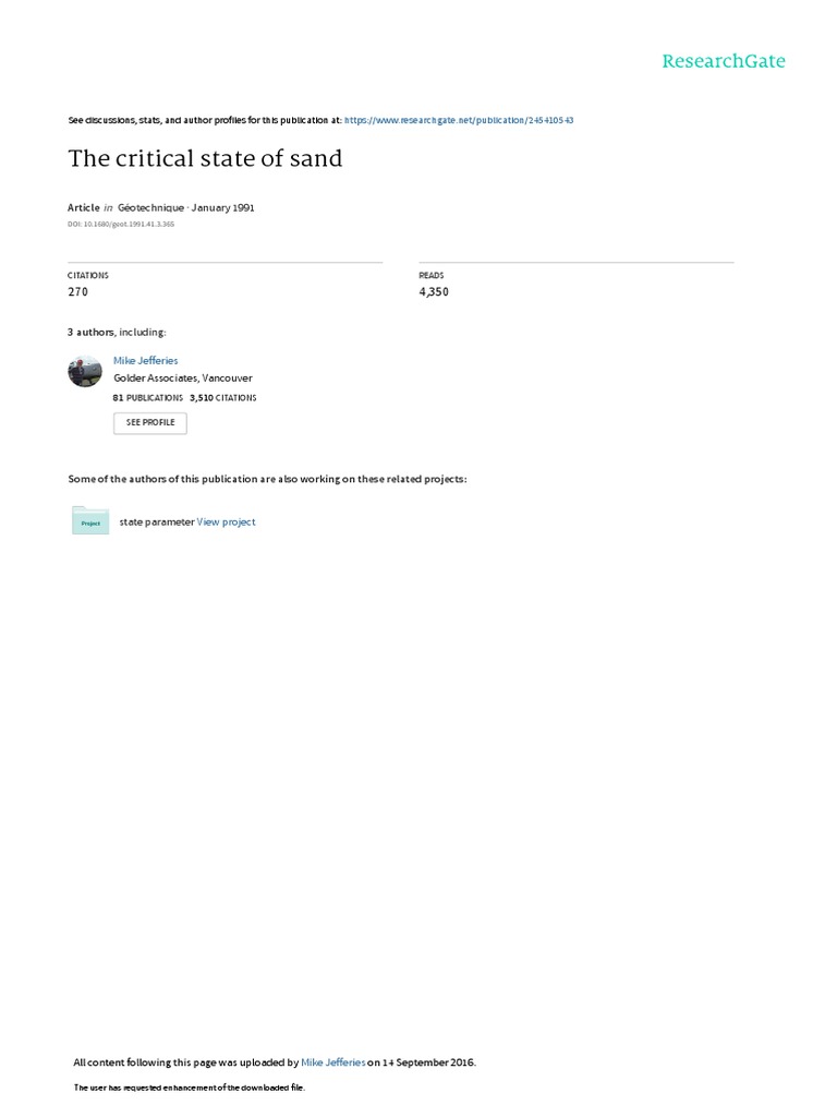 The Critical State of Sand: Géotechnique January 1991 | PDF | Young's ...