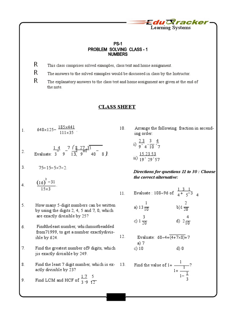 Math PS - 1 | PDF | Numbers | Applied Mathematics