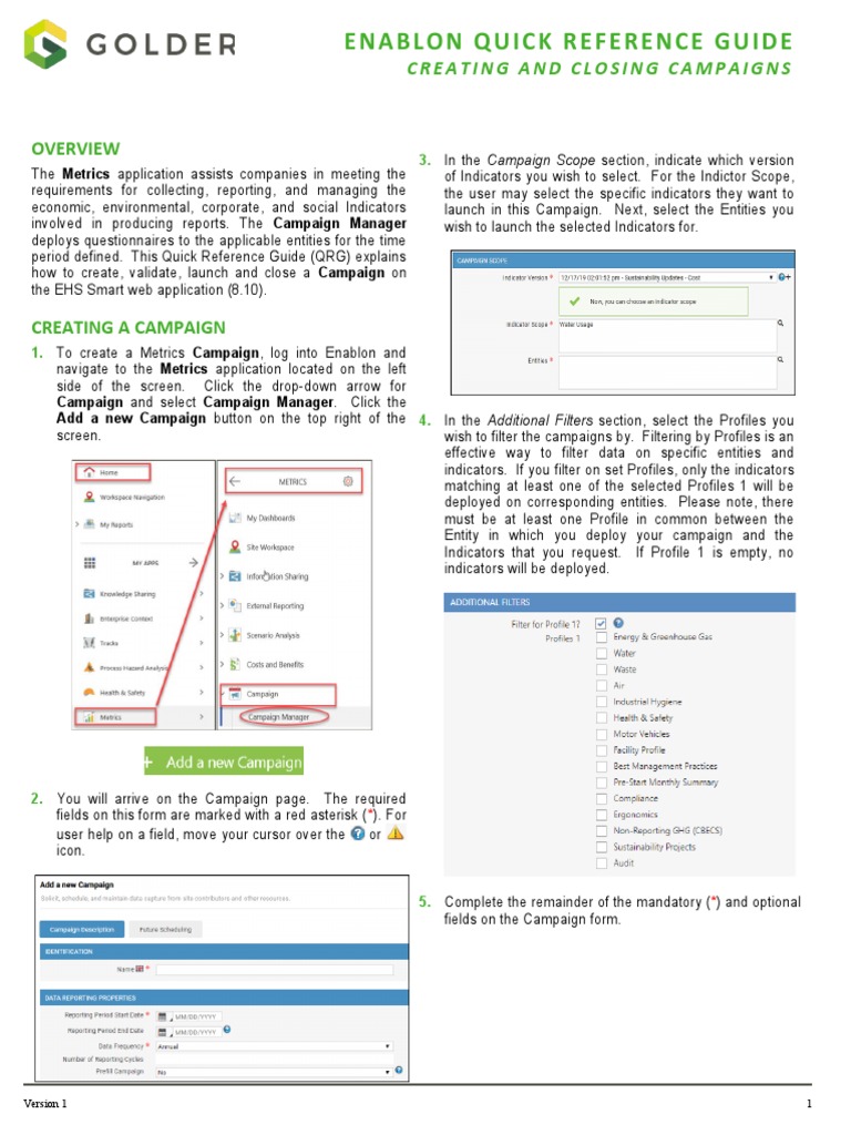 Enablon Quick Reference Guide: Creating and Closing Campaigns | PDF ...