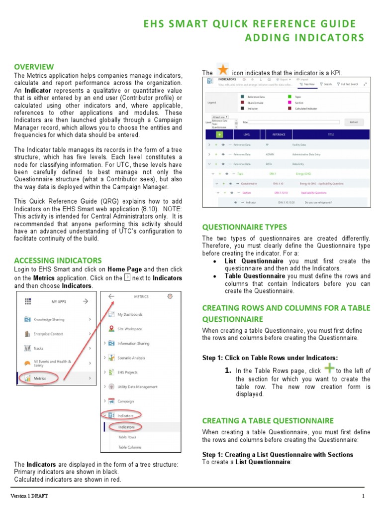 QRG - Metrics - Adding Indicators (Table Questionnaire) | PDF | Digital ...