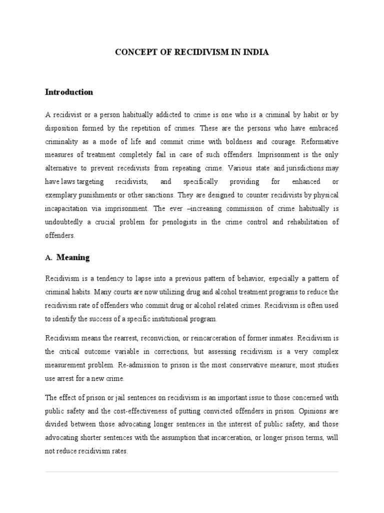 Concept of Recidivism in India | PDF | Recidivism | Prison