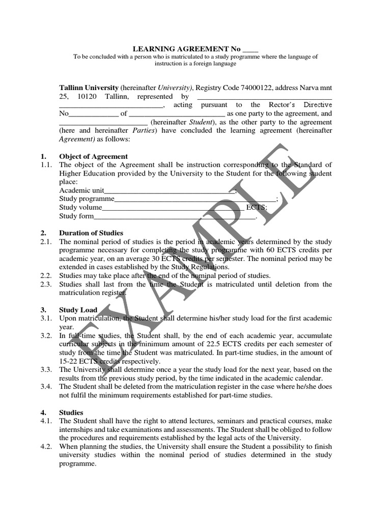 EXAMPLE Learning Agreement2017 PDF | PDF | Tuition Payments | University