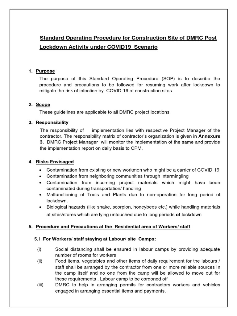 Approved SOP Post Lockdown DMRC (18.04.2020) | PDF | Hand Washing | Hygiene