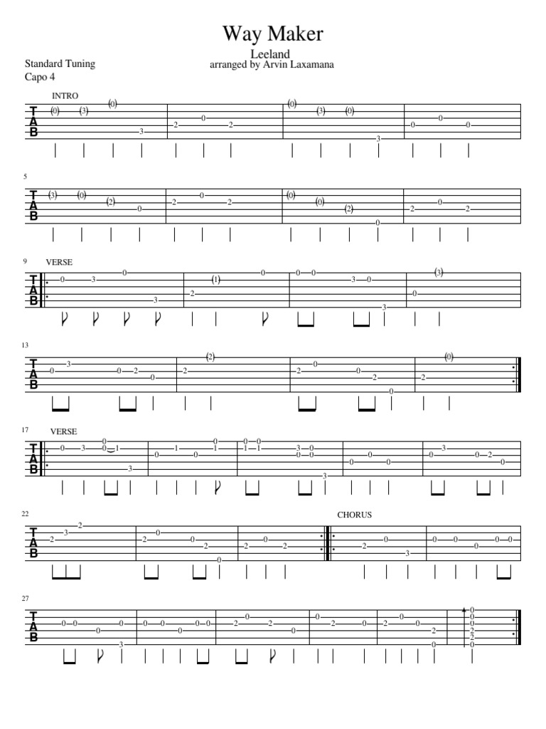 (Tabs) Way Maker - Leeland | PDF | Song Structure | Musical Forms