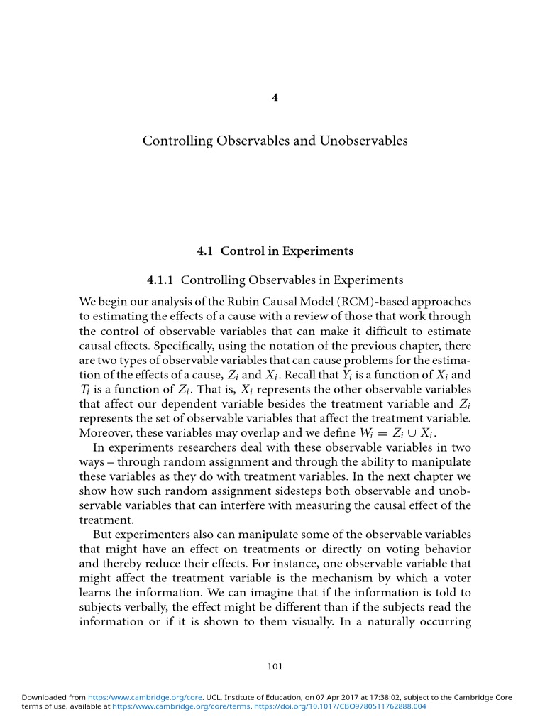 II. 4 Controlling-Observables-And-Unobservables | PDF | Experiment | Regression Analysis