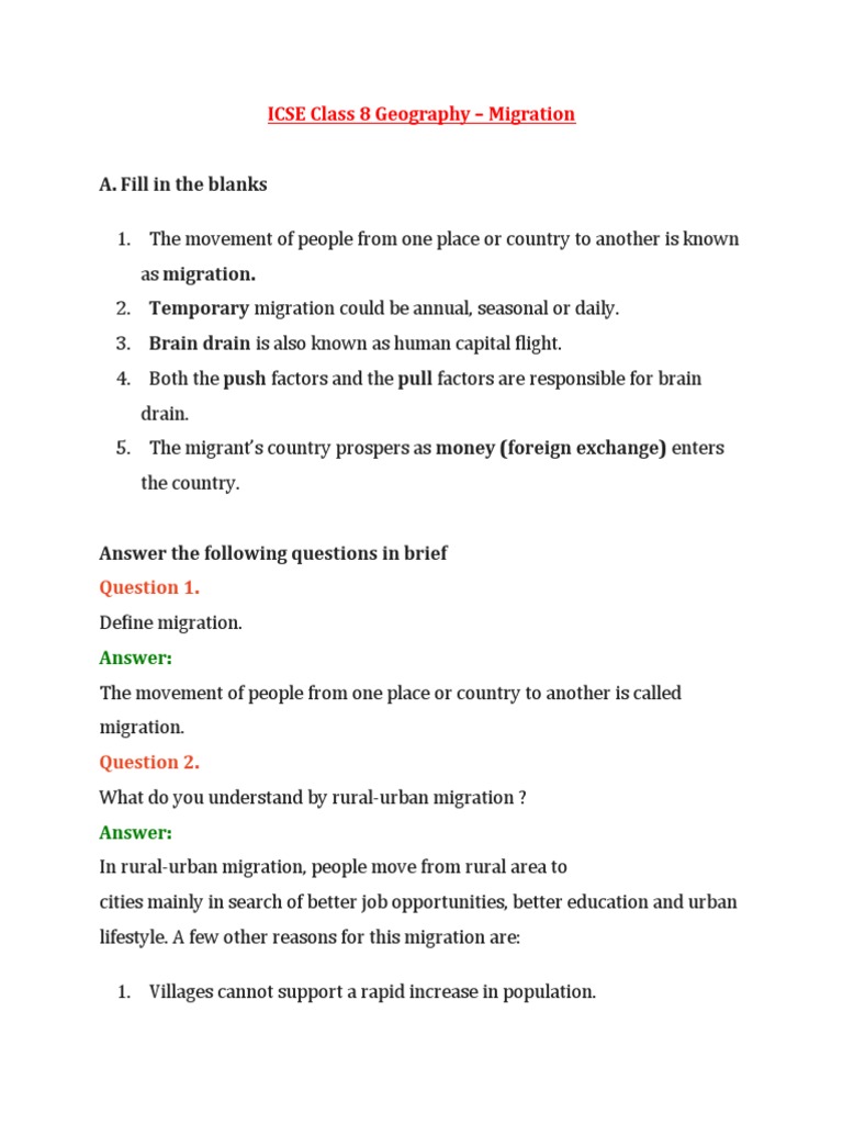 ICSE Class 8 Geography Migration | PDF | Human Migration | Human ...