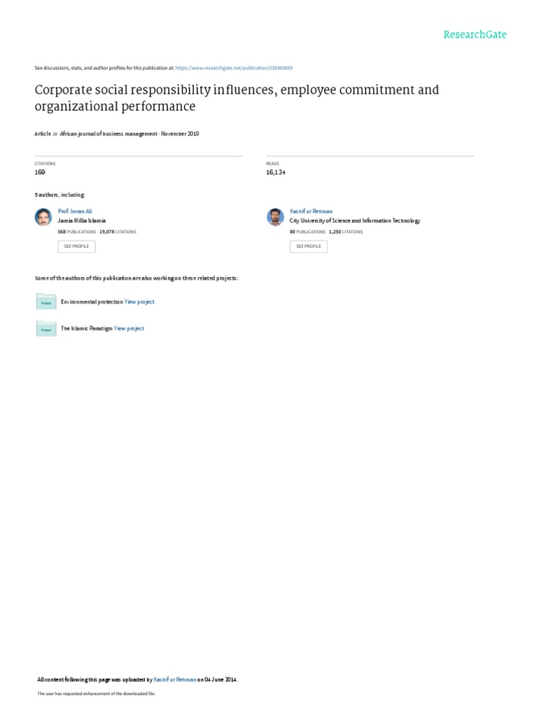 Corporate Social Responsibility Influences Employe PDF | PDF ...