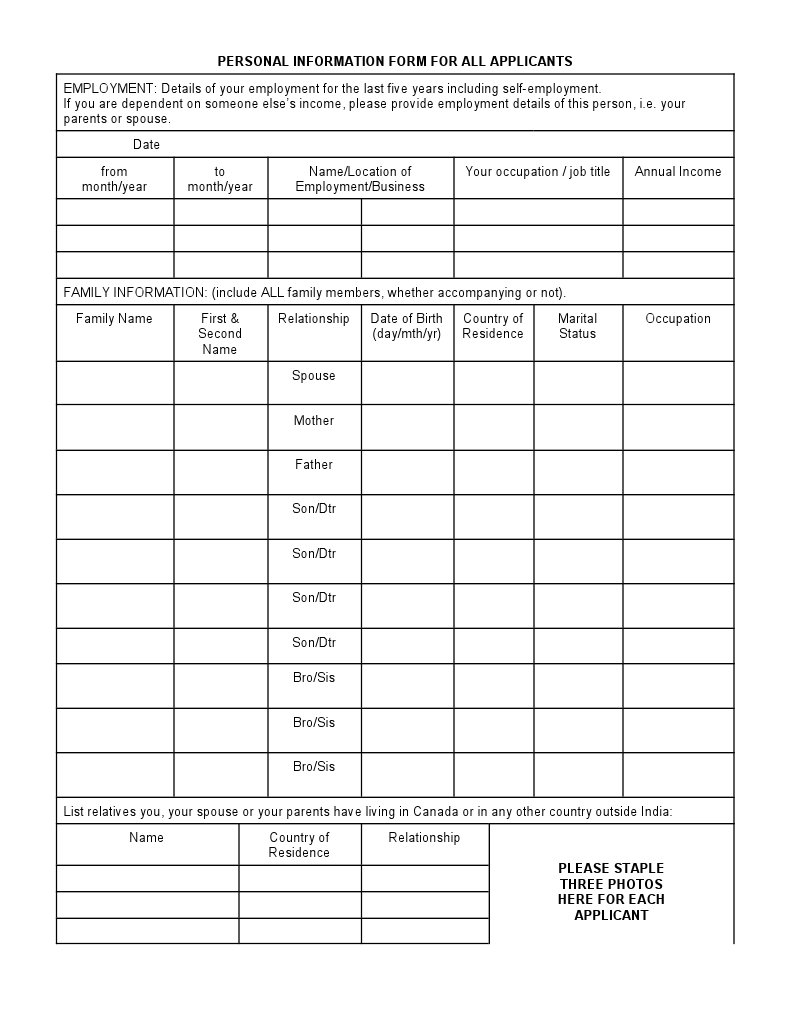 Personal Information Form | PDF