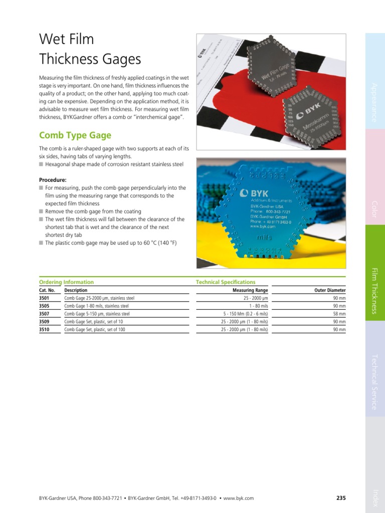 Wet Film Thickness Measurement Gages | PDF | Stainless Steel | Materials