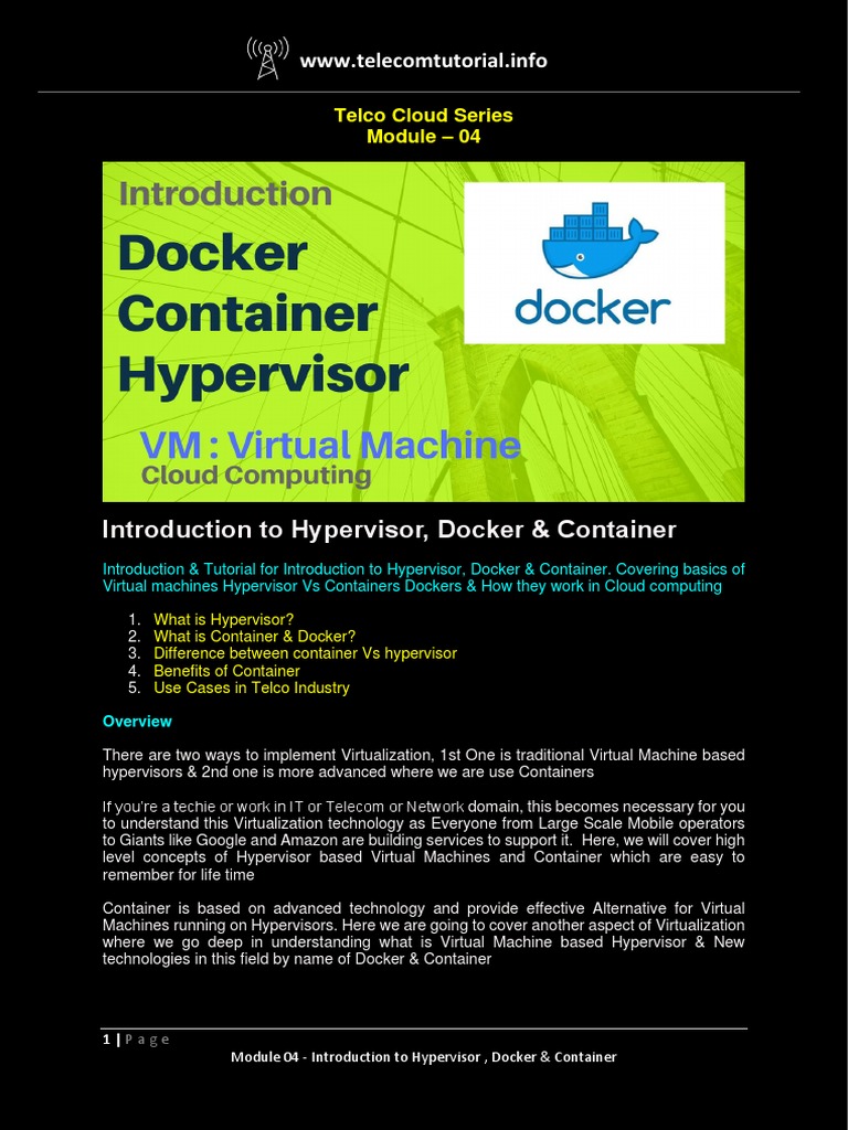 Telco Cloud - 04. Introduction To Hypervisor, Docker & Container | PDF ...
