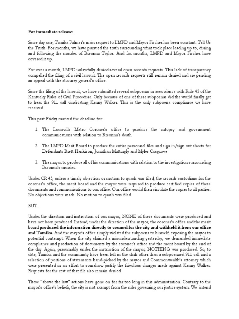 Sam Aguiar and Lonita Baker Press Release | PDF | Government | Justice