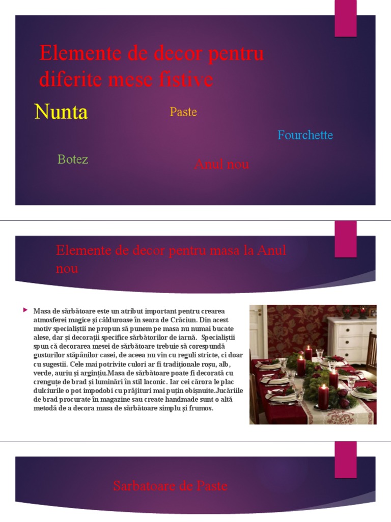 Elemente de Decor Pentru Diferite Mese Fistive | PDF