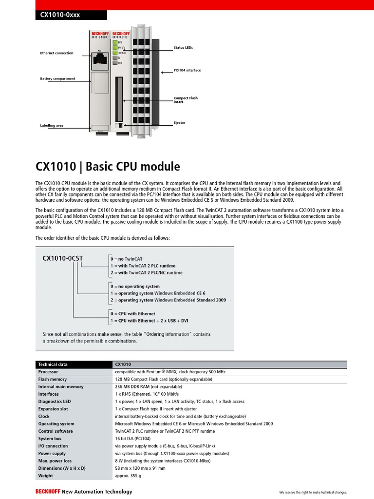 CX1010 - Basic CPU Module: CX1010-0xxx CX1010-0xxx CX1010-0xxx | PDF ...