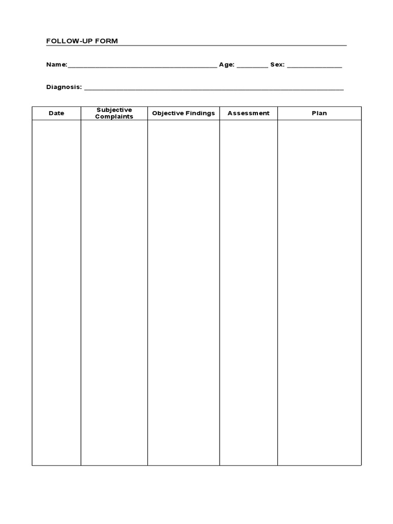 Follow-Up Form: Name: - Age: - Sex | PDF