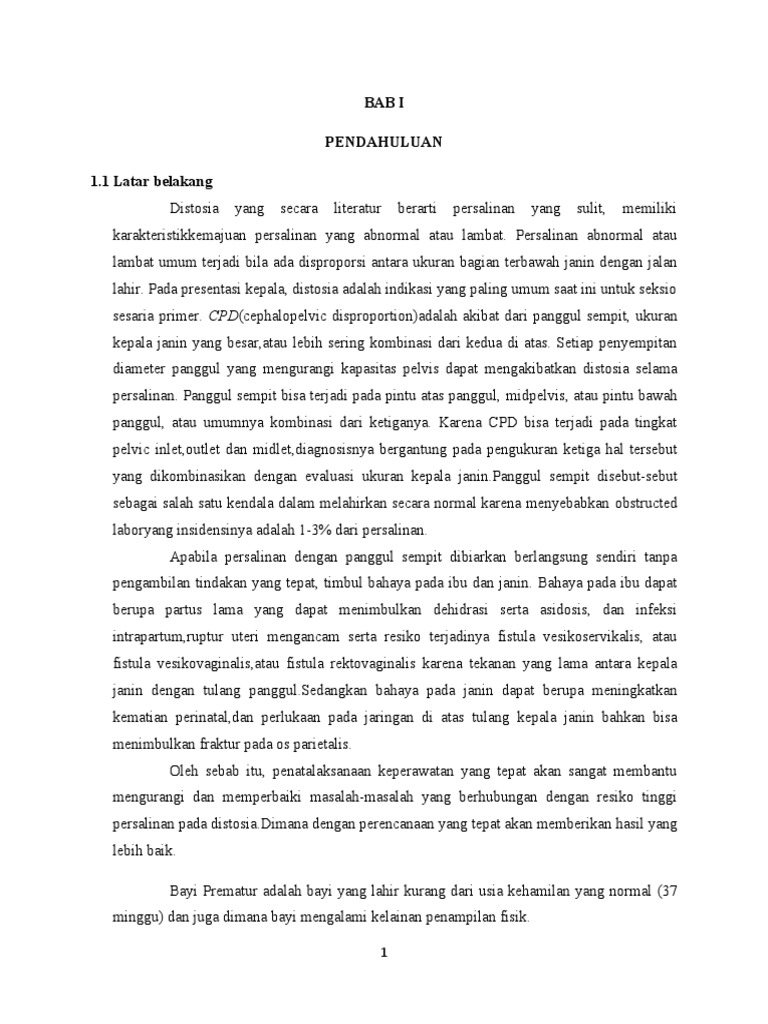 Asuhan Keperawatan Distosia Dan Premature | PDF