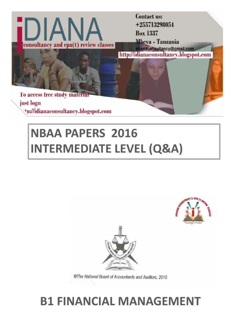 NBAA Intermediate Level B1 Papers 2016 | PDF | Finance & Money Management