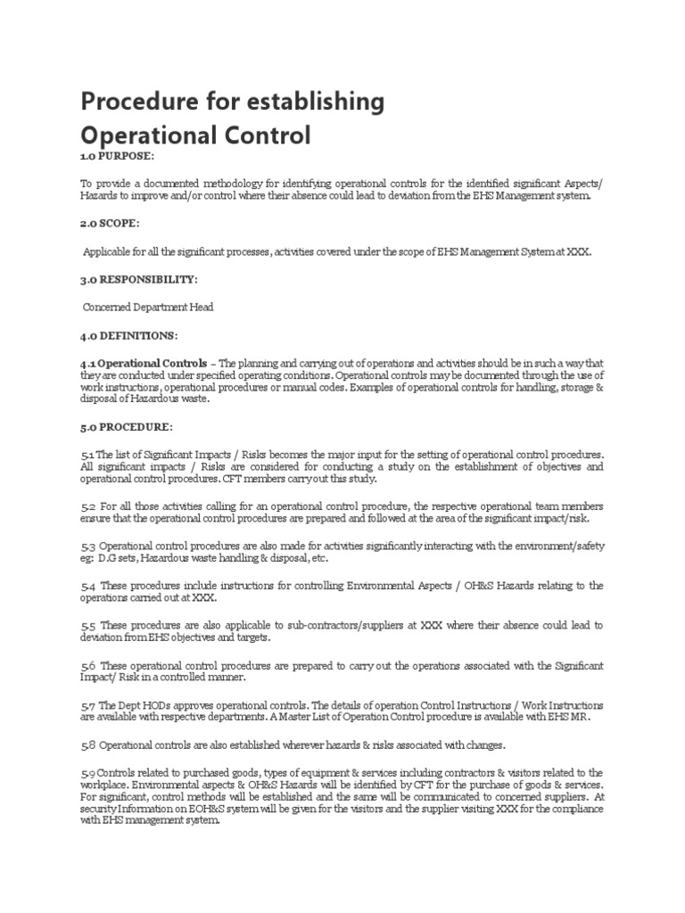 P3-Procedure For Establishing Operational Control | PDF | Hazards | Risk