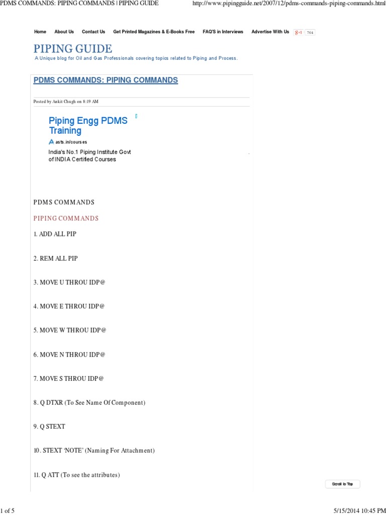 Pdms Commands | PDF | Pipe (Fluid Conveyance) | Hydraulic Engineering Pdms Commands | PDF | Pipe (Fluid Conveyance) | Hydraulic Engineering