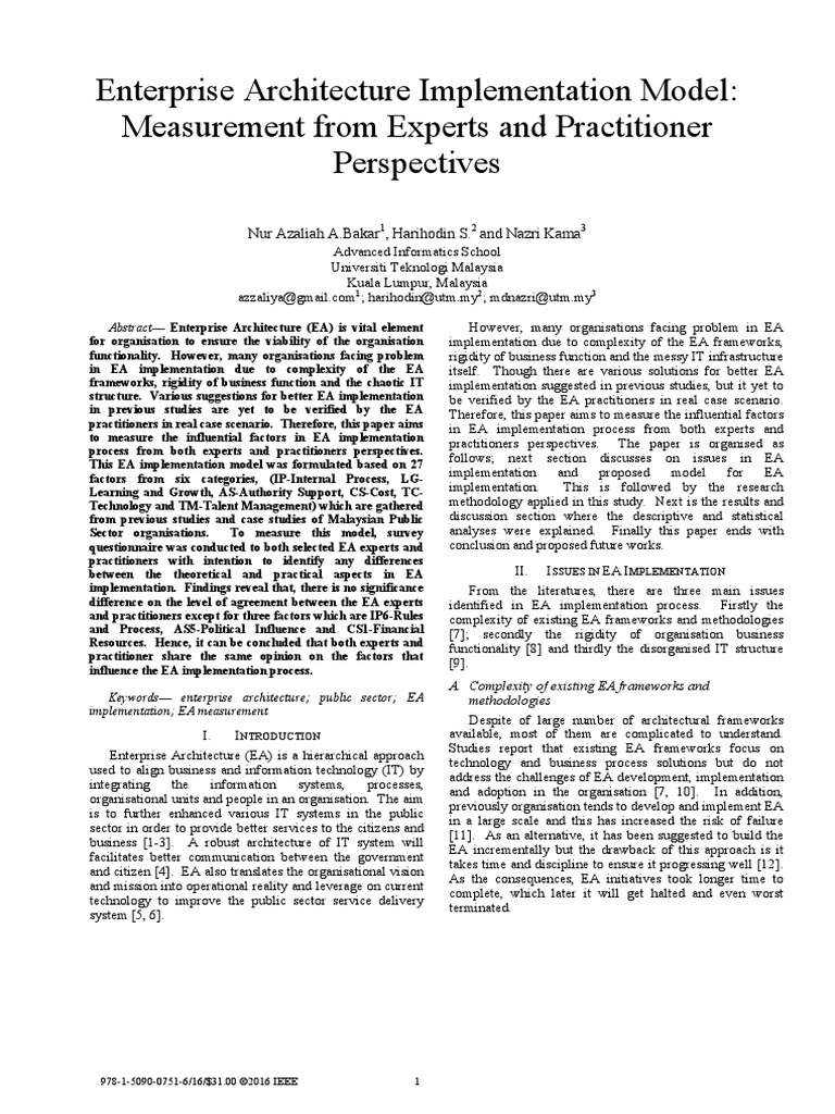 Enterprise Architecture Implementation Model: Measurement From Experts ...