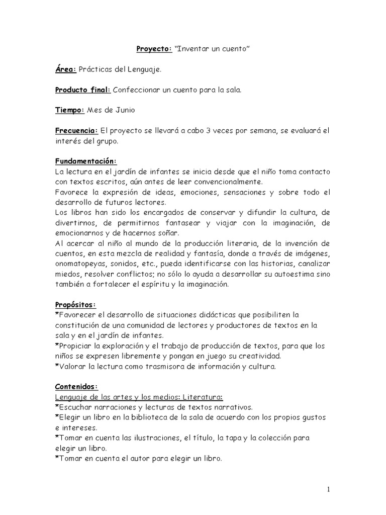 Proyecto de Cuentos para Preescolar | PDF | Cuentos | Libros