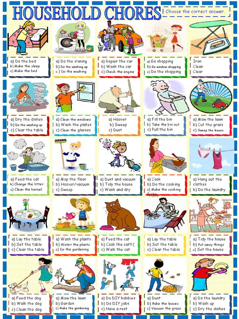 Household Chores Multiple Choice Questionaire Picture Dictionaries ...