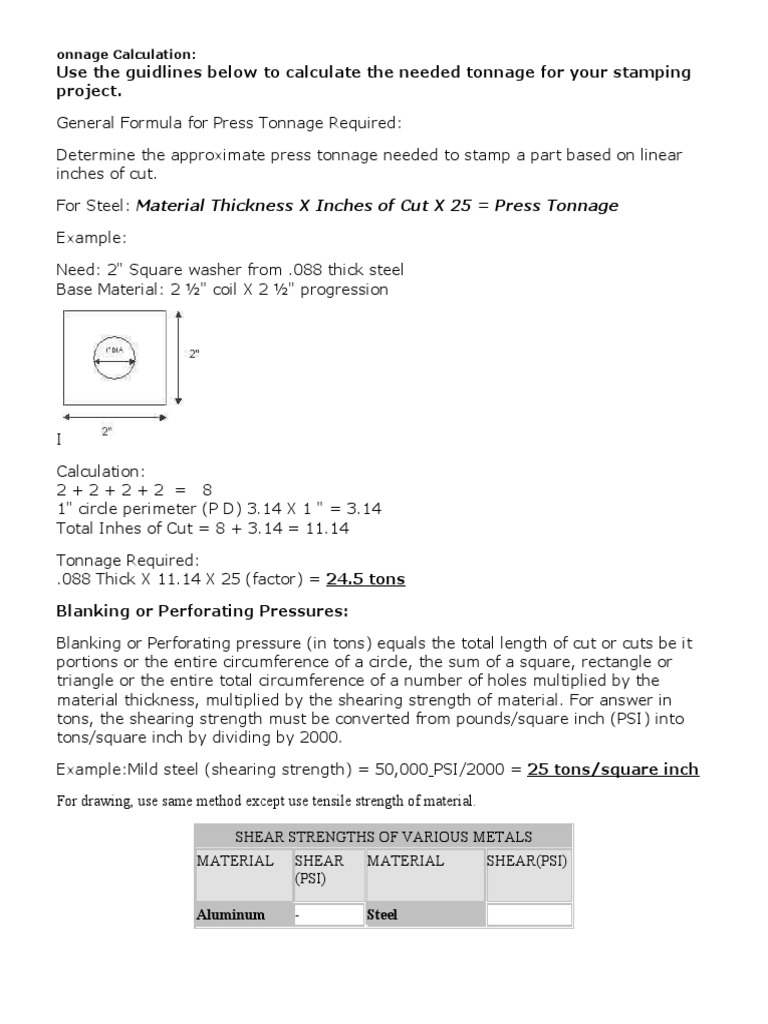 Press Tool Calculation | PDF | Building Materials | Chemistry